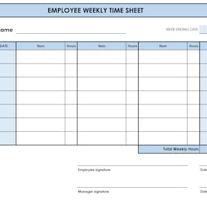 Printable PDF Weekly Timesheet Items. Printable Timesheet. Time Card ...