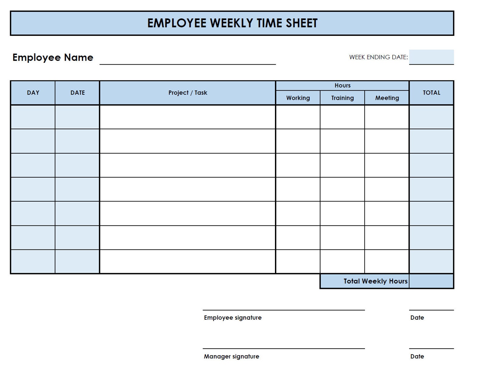Printable PDF Weekly Timesheet Projects Tasks. Printable Timesheet ...