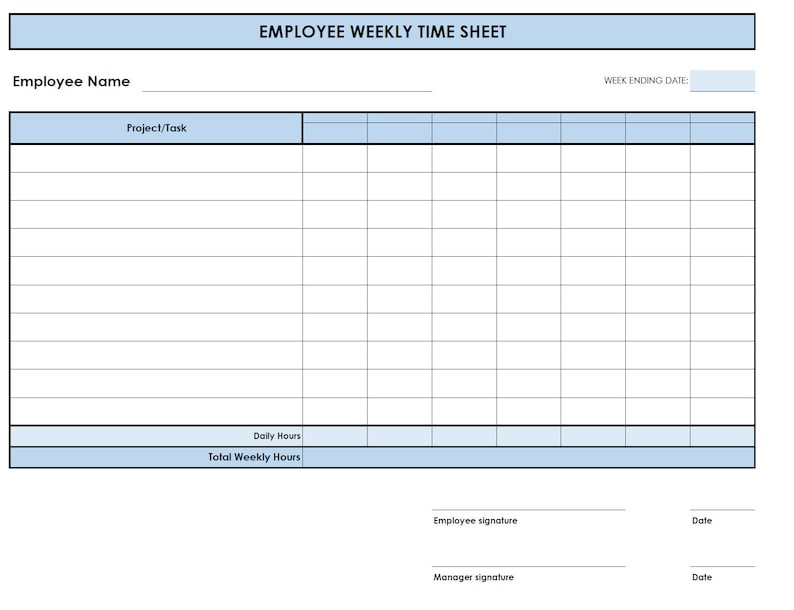 Printable Weekly Employee Timesheet: Multi-project Time Tracker (PDF ...