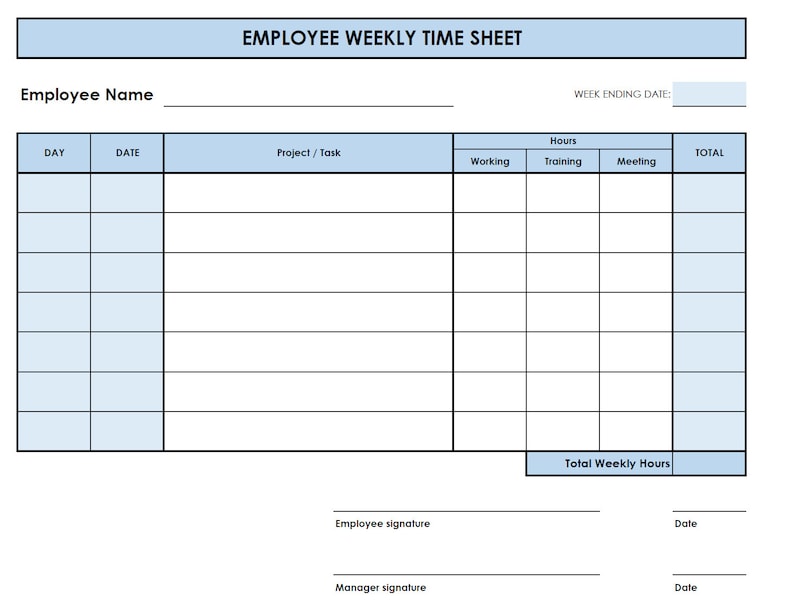 5 Printable PDF Weekly Timesheet Templates. Printable Timesheet. Time ...