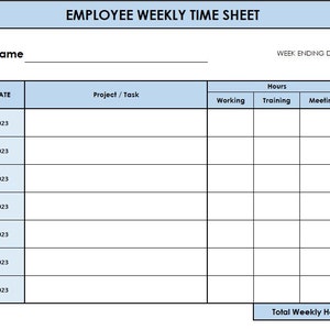 Excel File of Weekly Timesheet Projects Tasks Template. Editable ...
