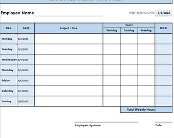 Excel File of Weekly Timesheet Projects Template. Editable Timesheet ...