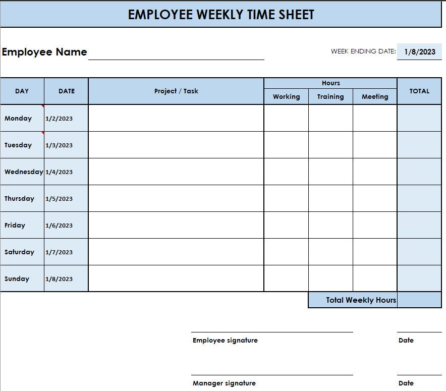 Excel File Of Weekly Timesheet Projects Tasks Template Editable