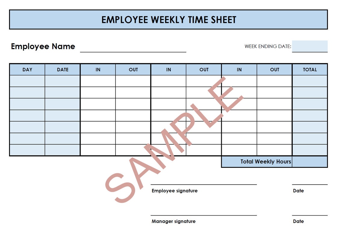 Printable Weekly Employee Timesheet: In/out Time Card (PDF) - Etsy