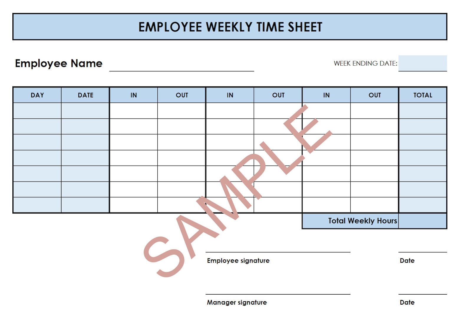 Printable Weekly Employee Timesheet: In/out Time Card (PDF) - Etsy