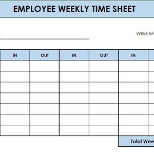 Editable Employee Weekly Timesheet: Time In/out Excel Template - Etsy