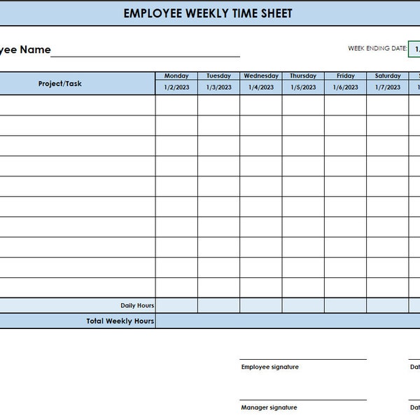 Printable Weekly Timesheet Template - Etsy
