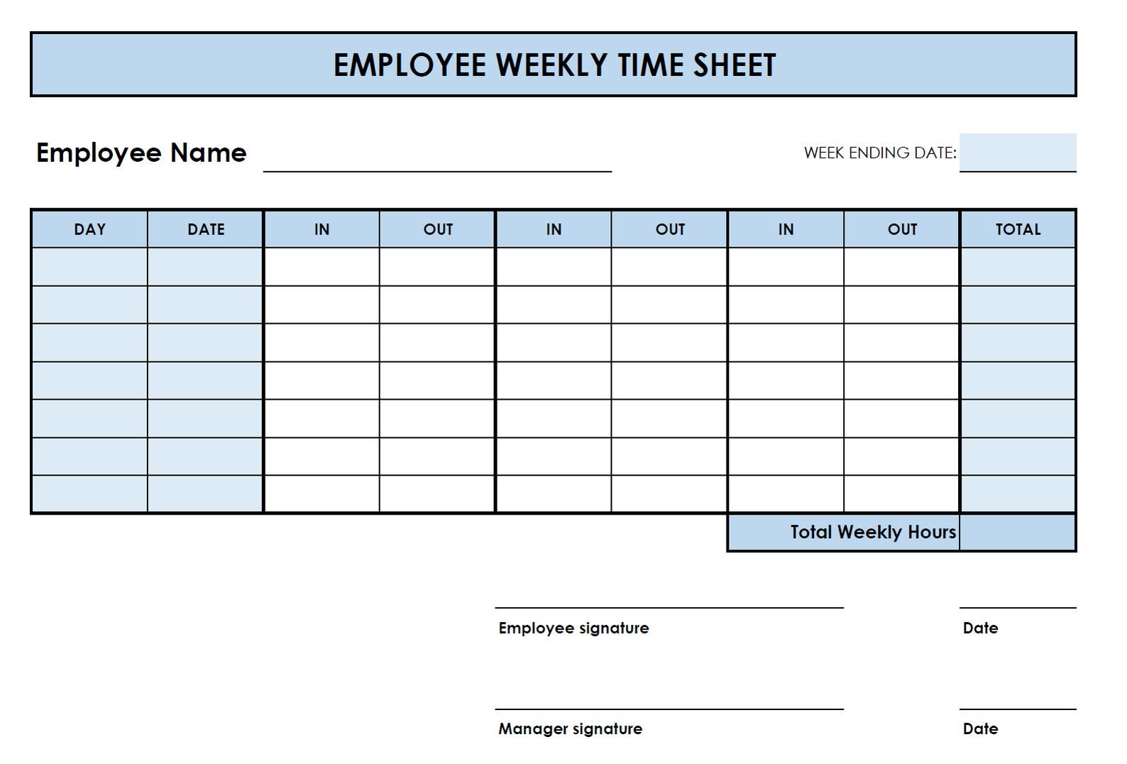 5 Printable PDF Weekly Timesheet Templates. Printable Timesheet. Time ...
