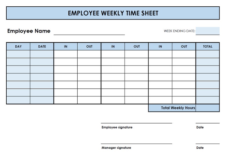 5 Printable PDF Weekly Timesheet Templates. Printable Timesheet. Time ...