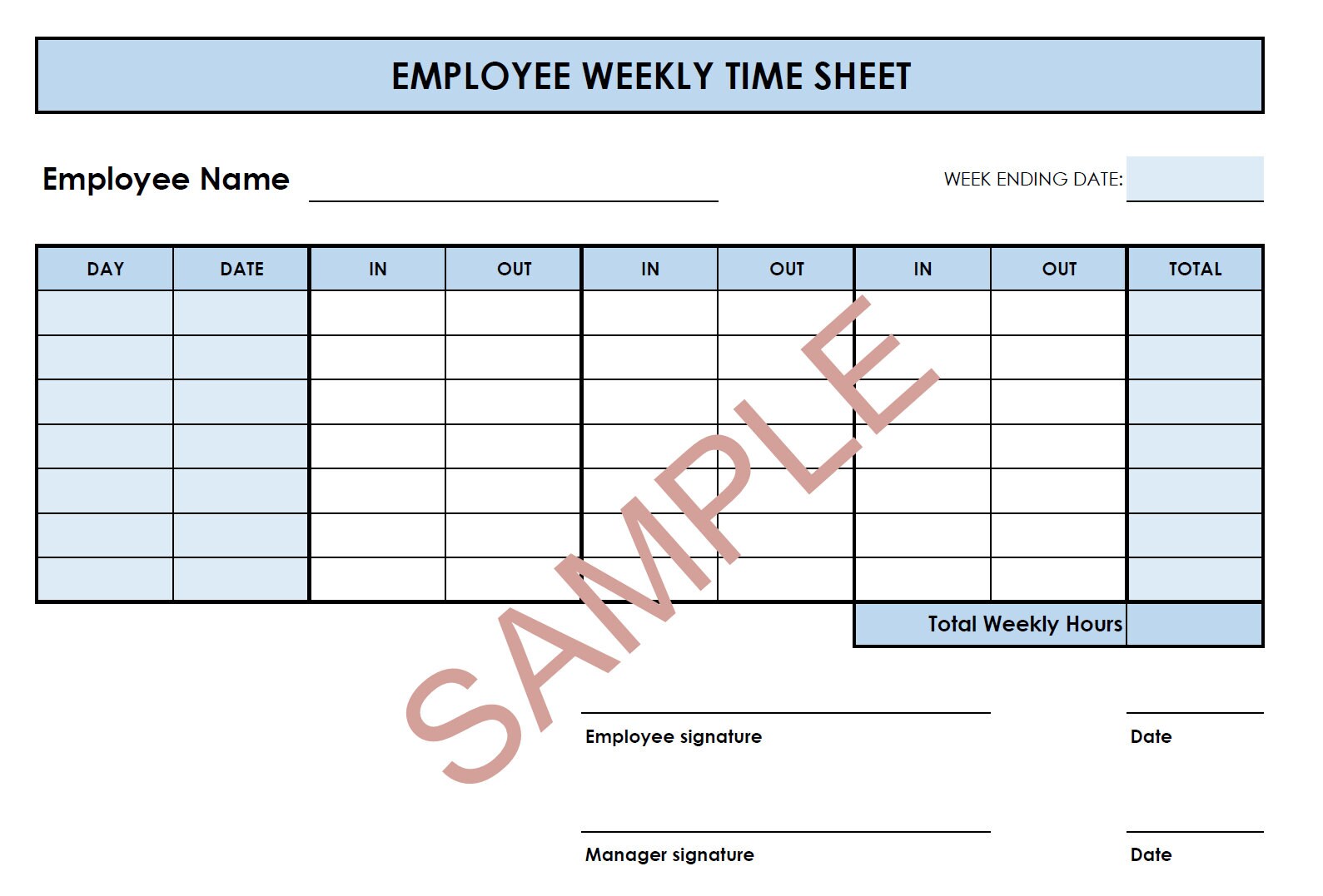 Printable Weekly Employee Timesheet: In/out Time Card (PDF) - Etsy