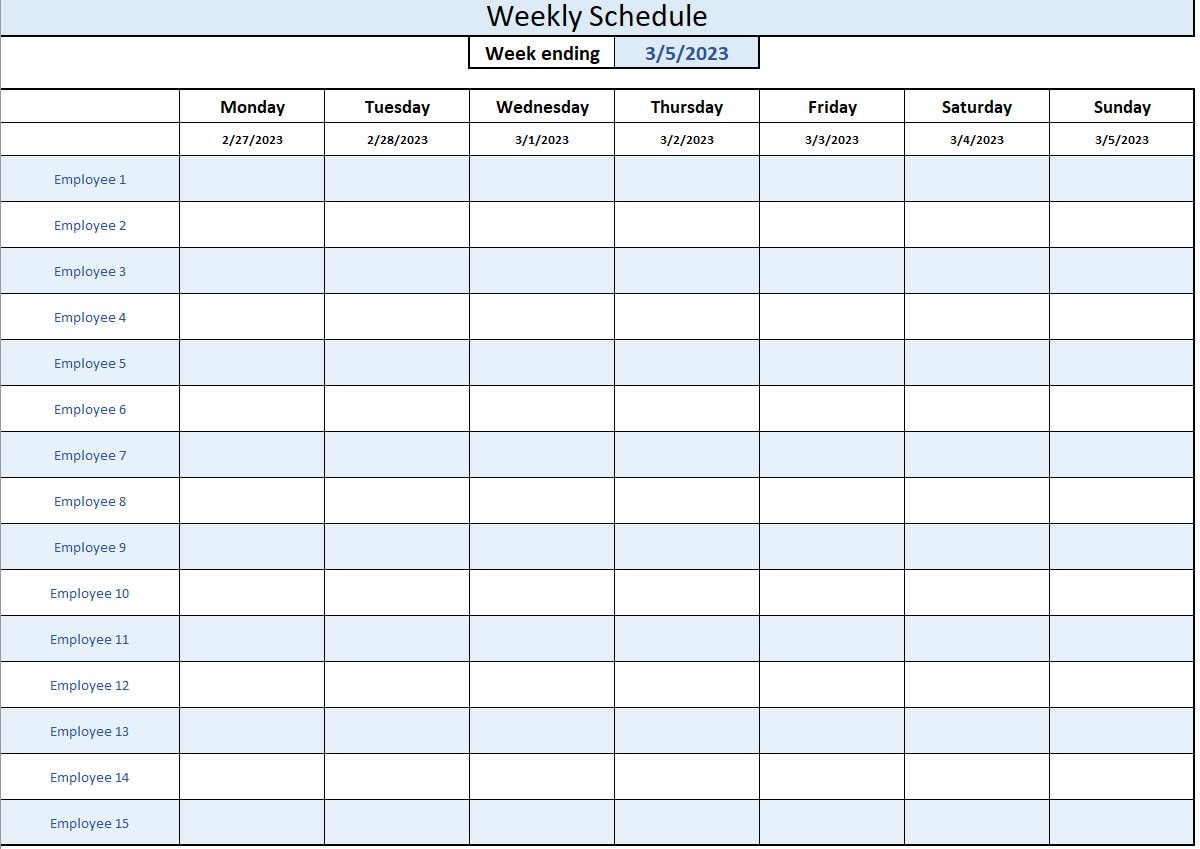 Editable Weekly Schedule Lite: Excel Employee Shift Template (US Letter ...