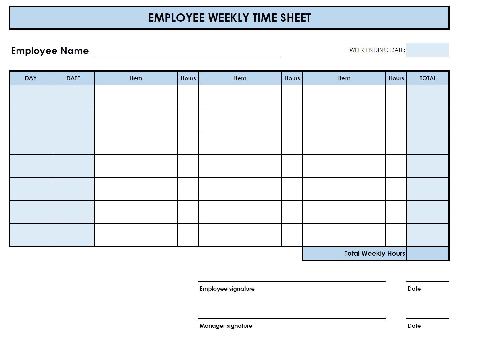 Printable PDF Weekly Timesheet Items. Printable Timesheet. Time Card ...