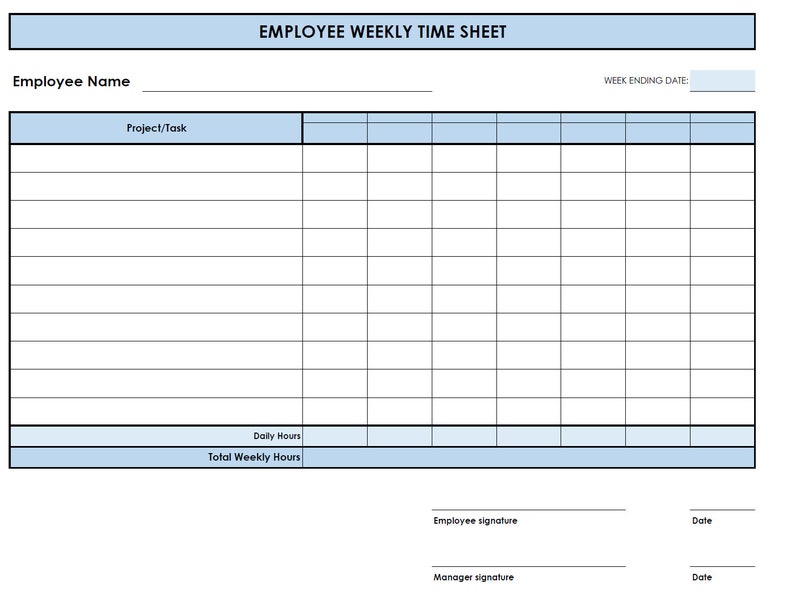 Printable Weekly Employee Timesheet: Multi-project Time Tracker (PDF ...