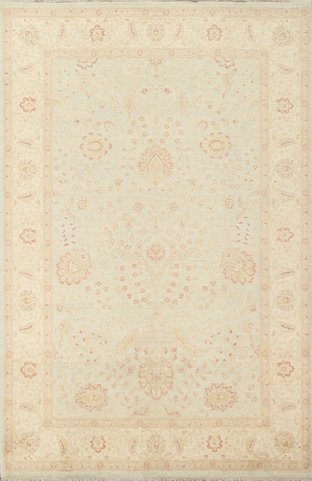 Gray & Beige Floral Peshawar Chobi Wool Area Rug 6x8, Handmade ...