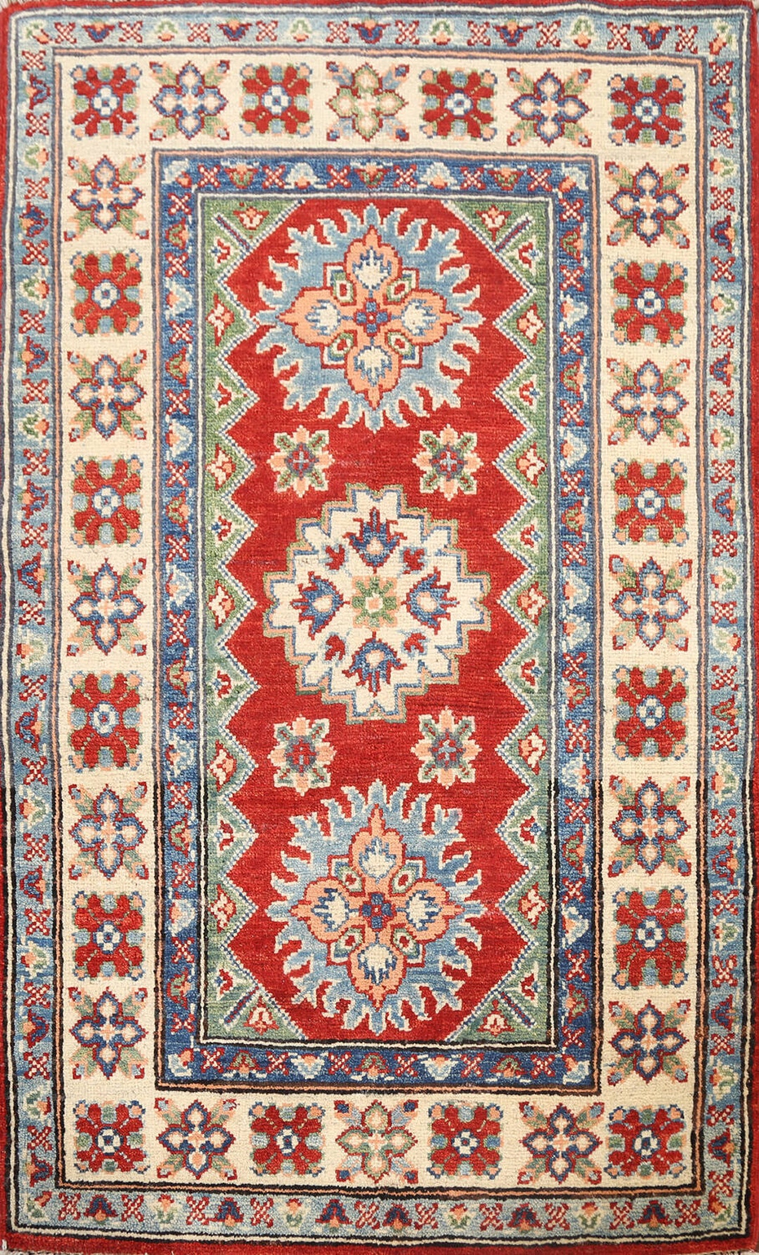 Traditional Kazak Rug 3x4, Geometric Oriental Area Rug, Red Geometric ...