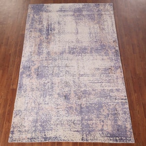 Handmade Beige / Purple Abstract Area Rug 5x8, Contemporary Wool Carpet ...