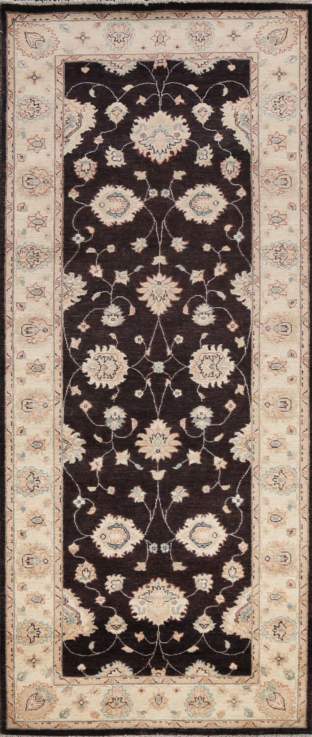 Floral Peshawar Chobi Oriental Runner Rug 4x10, Traditional Black ...