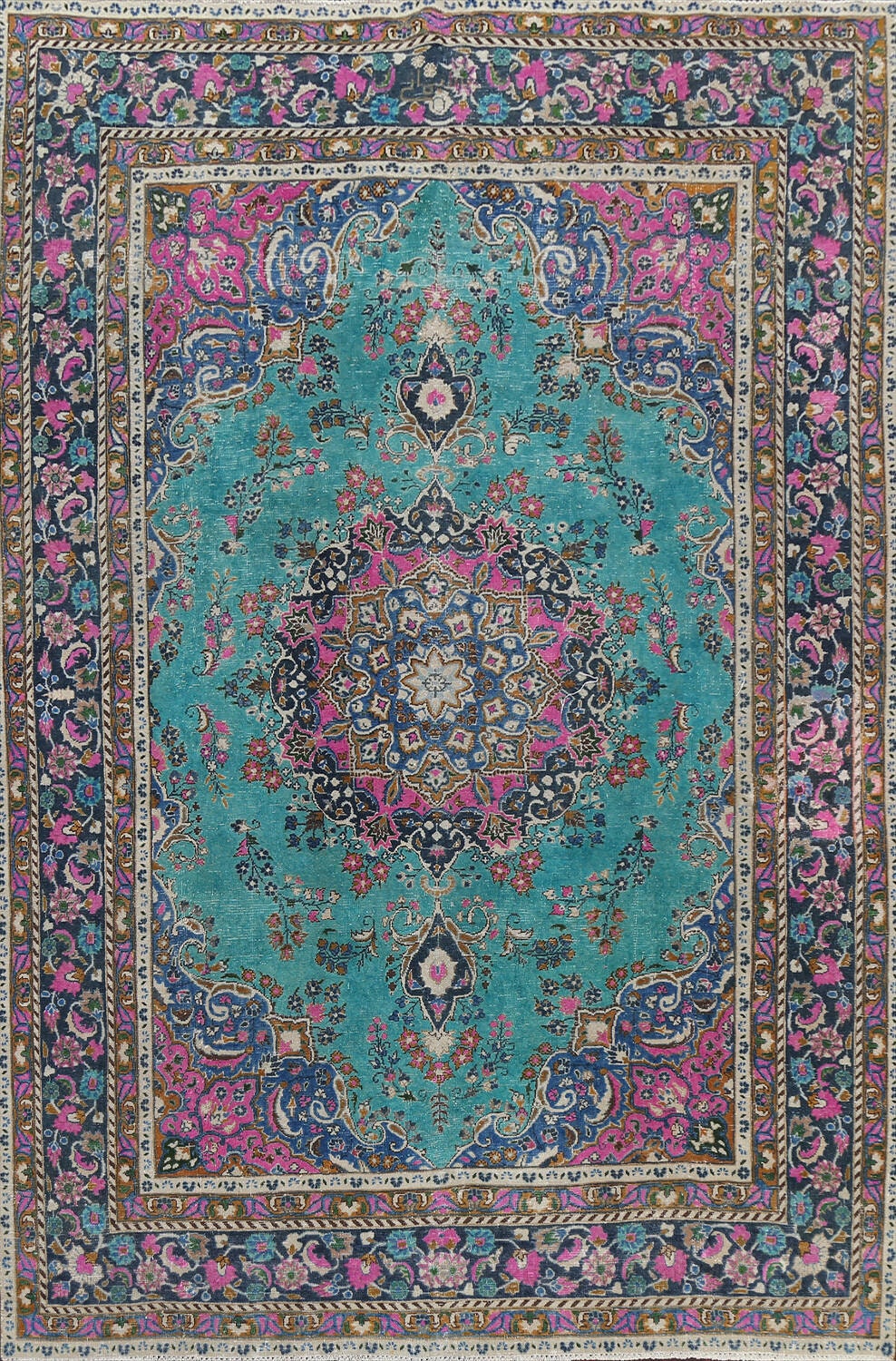 Turquoise Traditional Distressed Area Rug 8x11 Handmade Wool | Etsy