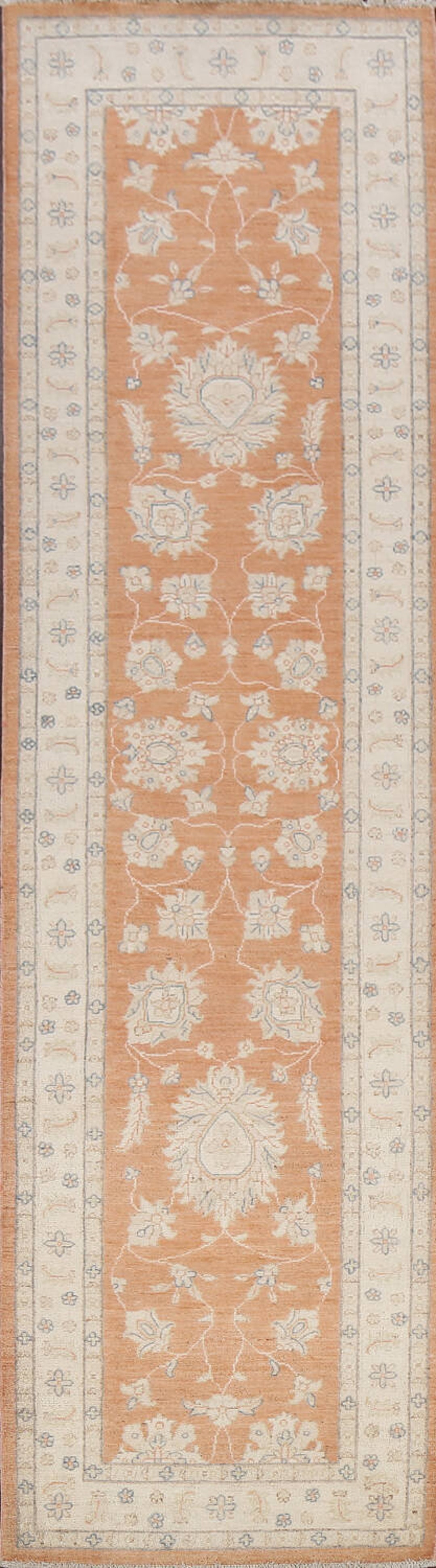 Floral Orange Peshawar Chobi Oriental Runner Rug 3x11, Hand-knotted ...