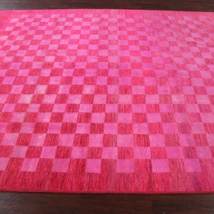 Pink Checkered Gabbeh Area Rug 8x10, Hand-knotted Wool Carpet, Oriental ...
