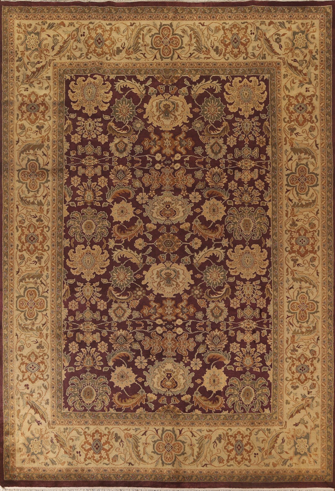 Purple & Gold Floral Agra Oriental Area Rug 9x12, Handmade Traditional ...