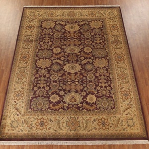 Purple & Gold Floral Agra Oriental Area Rug 9x12, Handmade Traditional ...