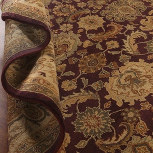 Purple & Gold Floral Agra Oriental Area Rug 9x12, Handmade Traditional ...