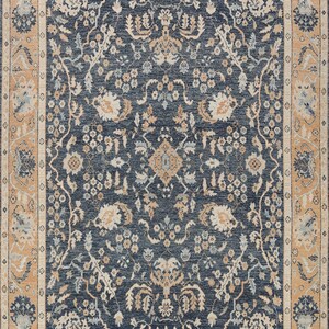 Navy Blue & Orange Khotan Rug 8x10, 100% Vegetable Dye Handmade Wool ...