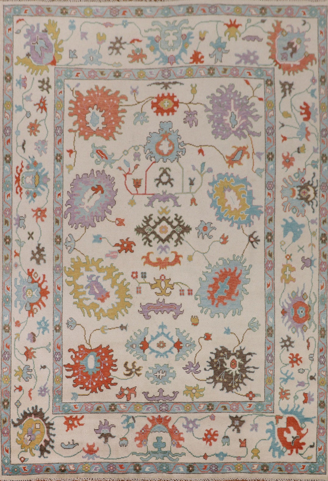 Geometric Oushak Rug 9x12, Handmade Floral Wool Carpet, Oriental Rug - Etsy