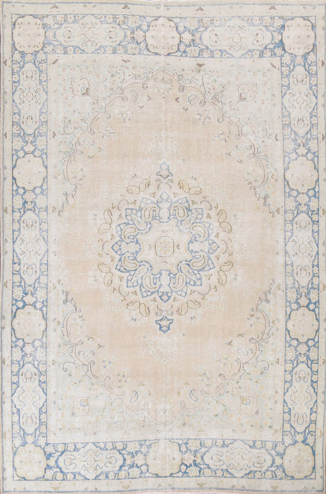 Antique Muted Distressed Rug 8x11, Hand-knotted Wool Carpet, Oriental ...