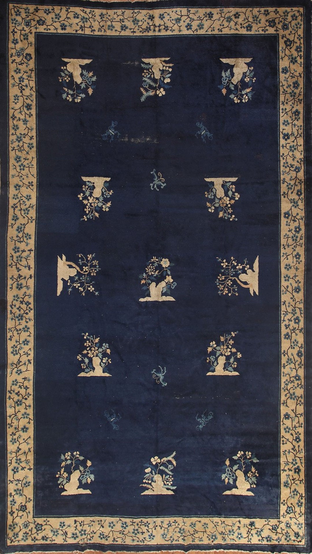 Handmade Navy Blue Art Deco Nichols Vintage Wool Area Rug 9x14 - Etsy