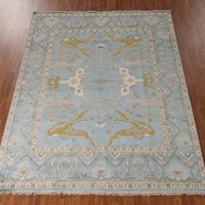 Light Blue Oushak Style Area Rug 8x10, Handmade Wool Carpet - Etsy