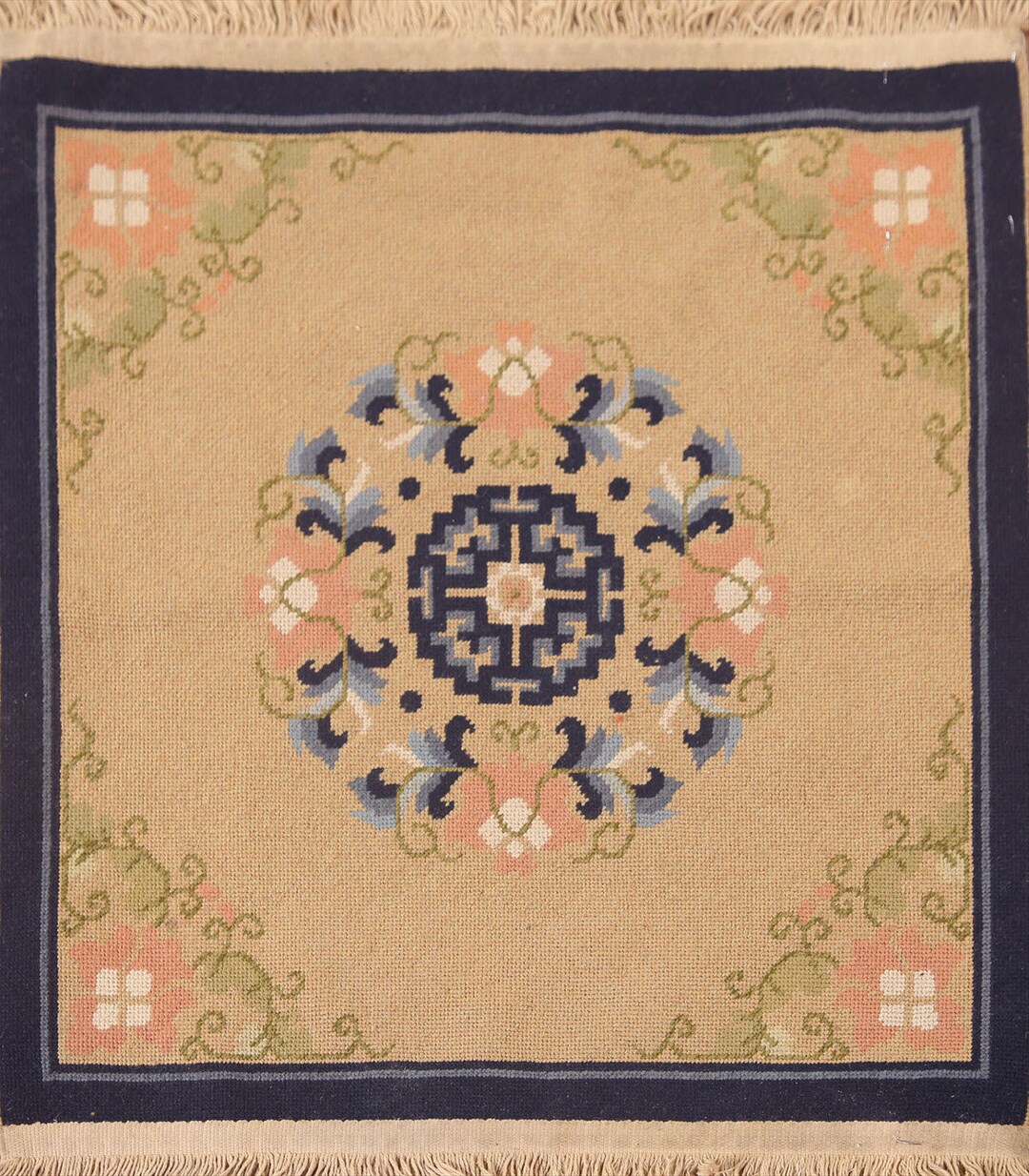 Geometric Art Deco Chinese Square Rug 2x2, Handmade Vintage Oriental ...