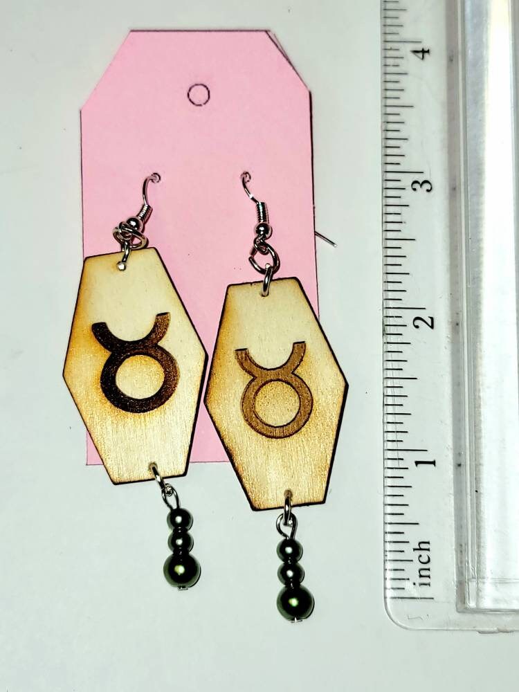 Astro-chic: Wooden Quadrilateral Zodiac Sign Earrings - Etsy