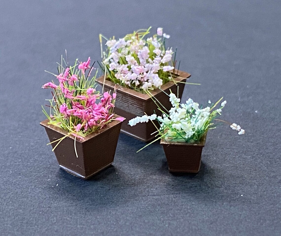 1:48 Scale Square Flower Pot Set (3) Kit * Dollhouse Miniature * O ...