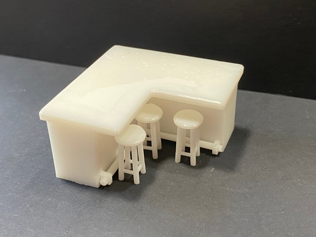 1:48 Scale Corner Bar W/ Foot Rail & 3 Barstools Kit Dollhouse ...