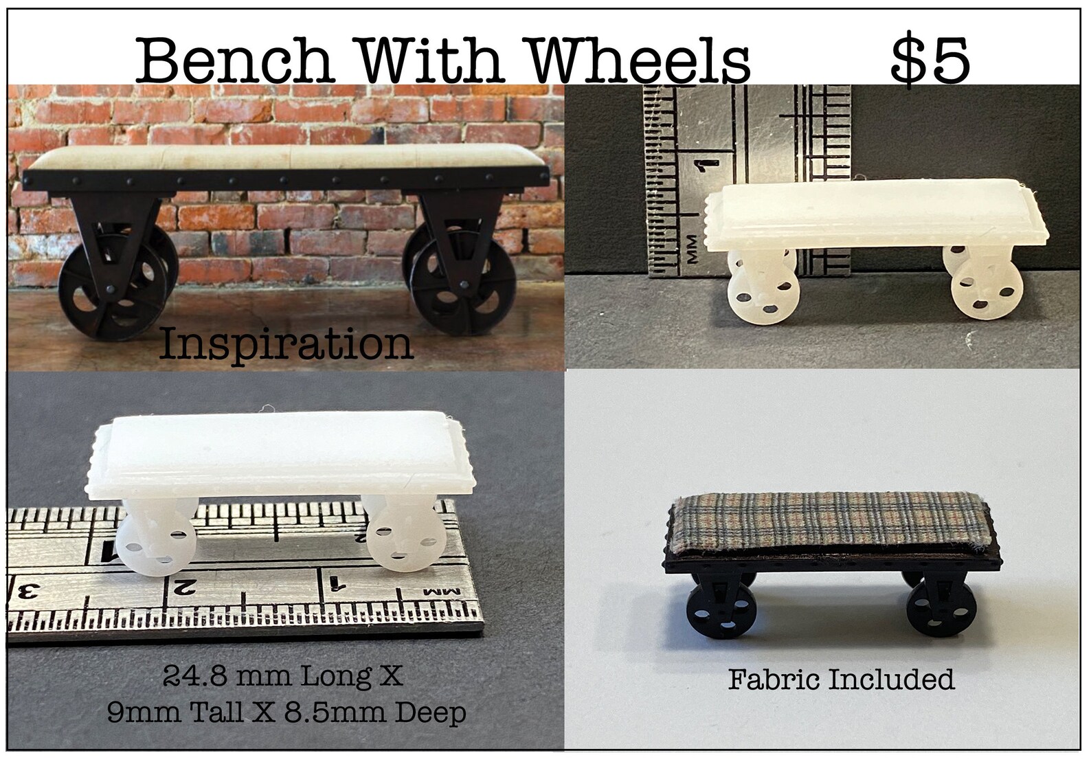 1:48 Scale Bench With Wheels Kit Dollhouse Miniature O | Etsy