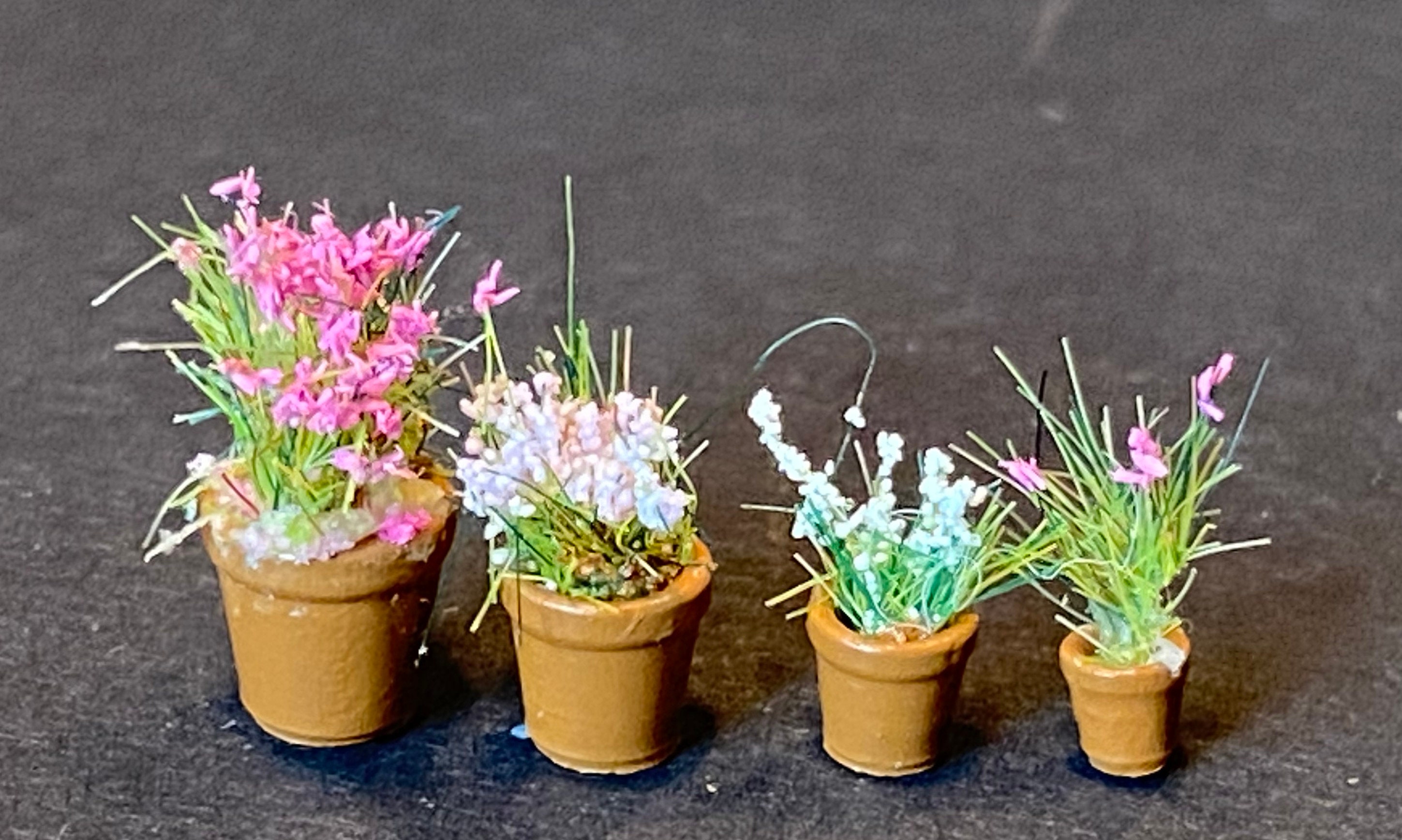 1:48 Scale Flower Pots Kit (set of 4) * Dollhouse Miniature * O Scale ...