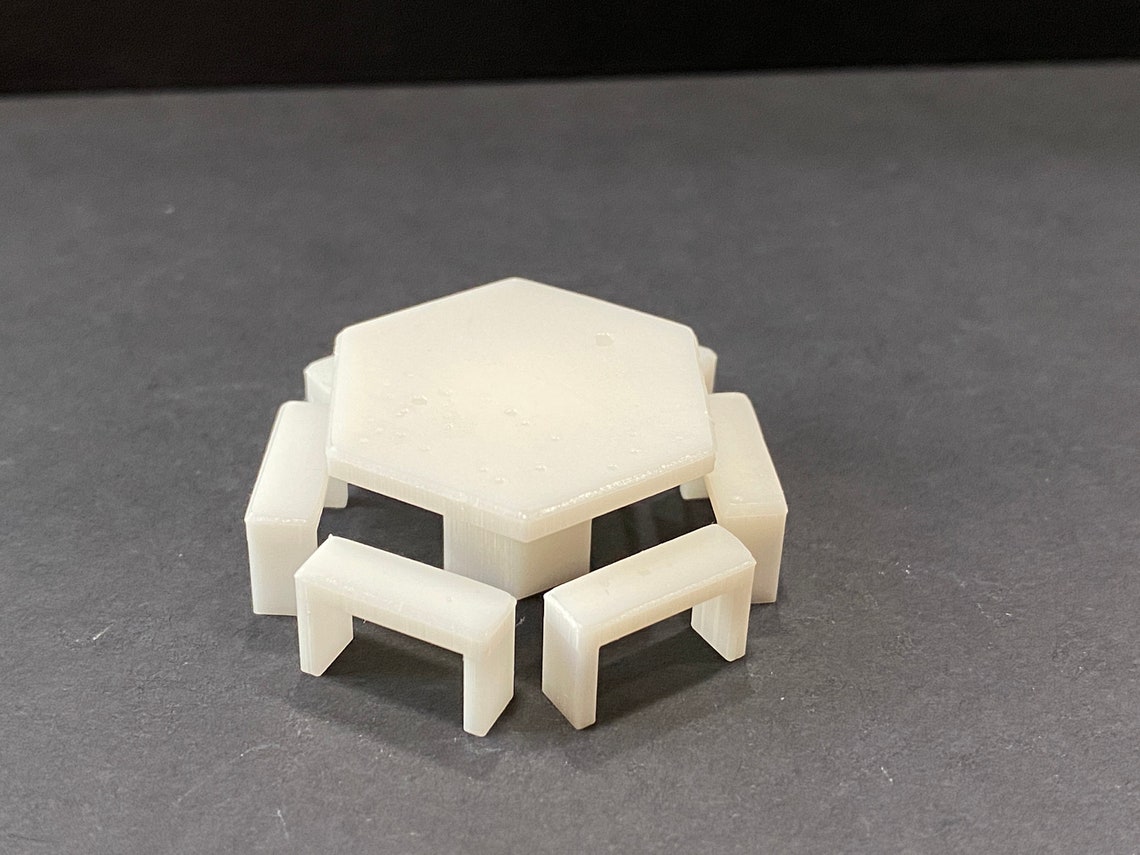 1:48 Scale Hexagon Table W/ 6 Benches Kit Dollhouse - Etsy