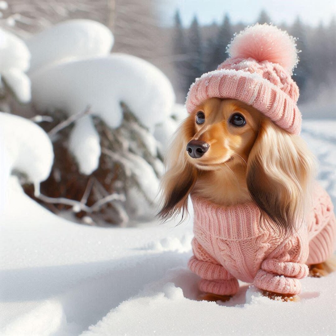 Cream Colored Long Haired Dachshund Snow PNG Digital Download - Etsy