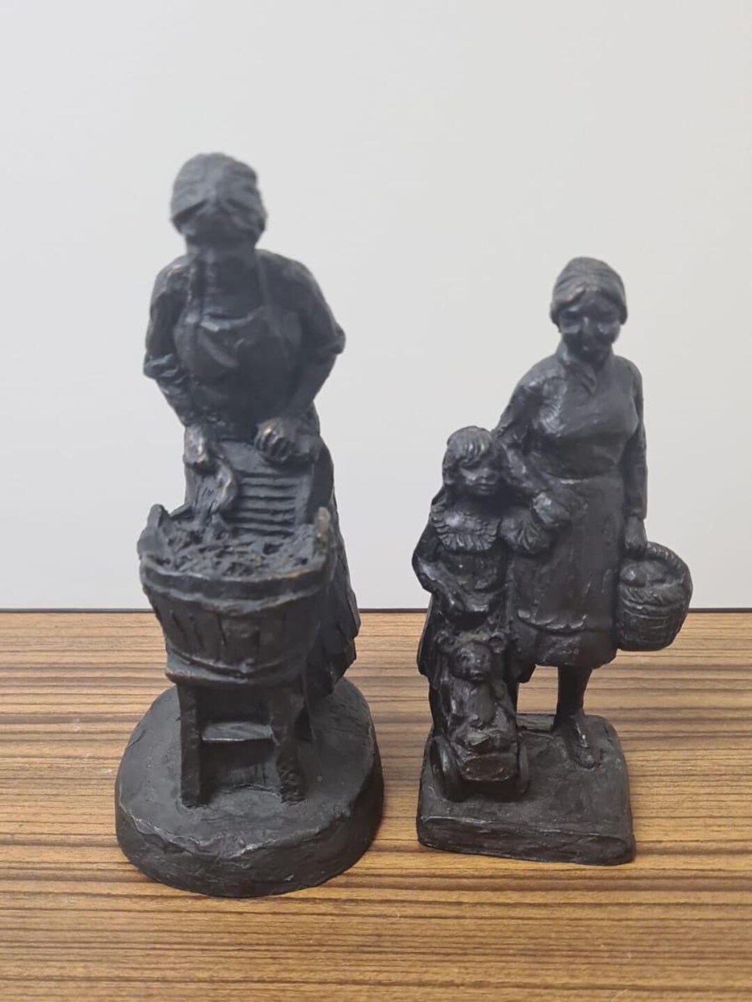 Antique Polystone 'bronze' Washing Lady Sculpture and Lady With Child ...