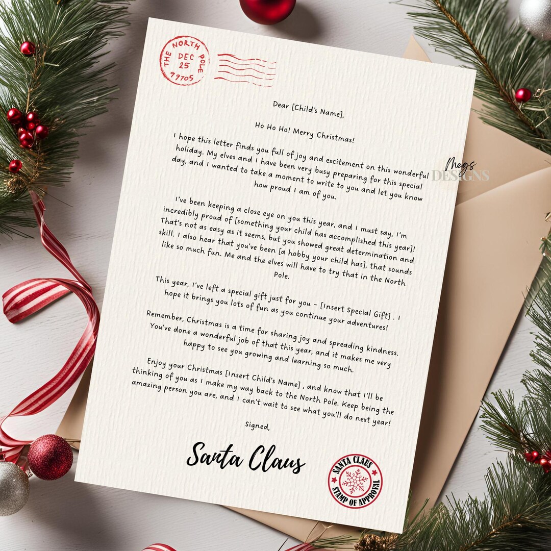 Santa Letter, Personalised Letter From Santa, Printable Template Santa ...