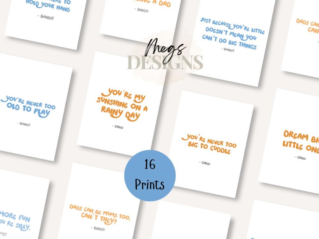 16 Bluey Quote Print Bundle, Bluey, Kids Wall Art, Bedroom Wall Art ...