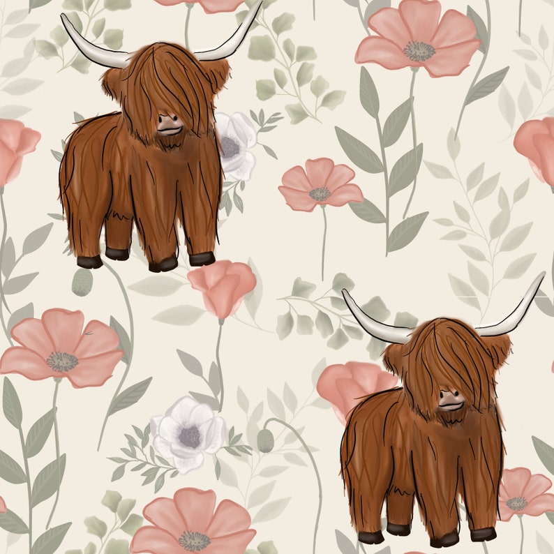 Highland Cow Floral Cute Highland Cow Animal Clip Art - Etsy