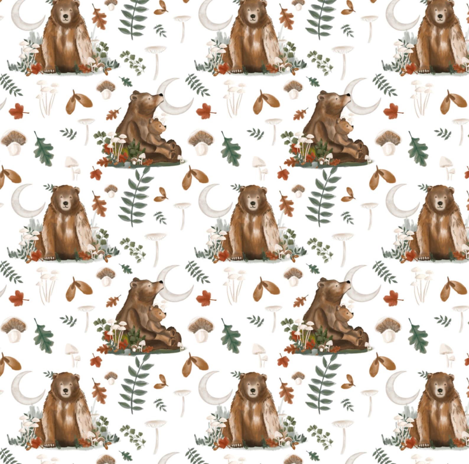 Bear Woodland Design, Cute Bear,fabric Design, Seamless Pattern ...