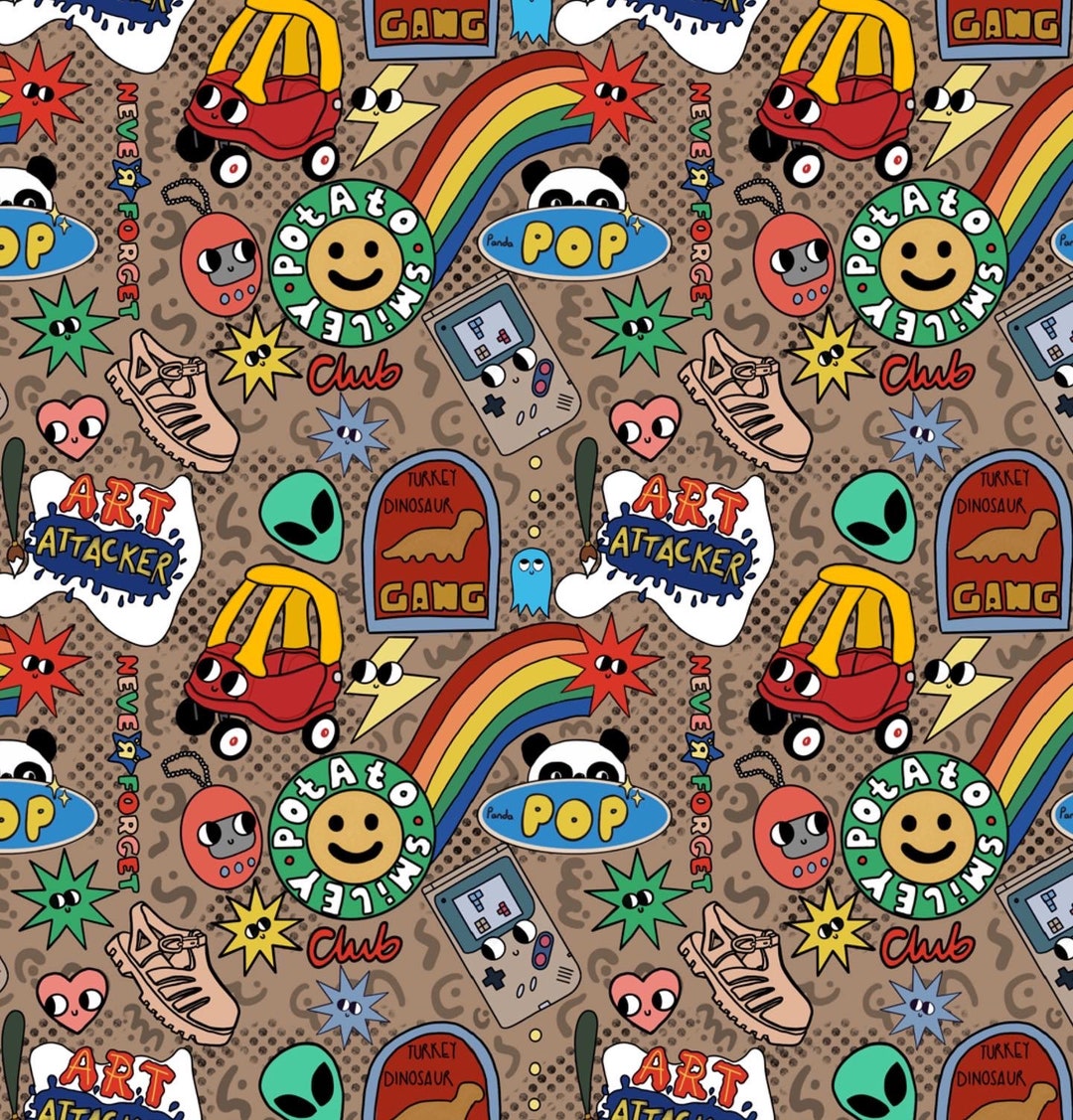 90s Illustration, Retro 90s ,fabric Design, Seamless Pattern , Surface ...