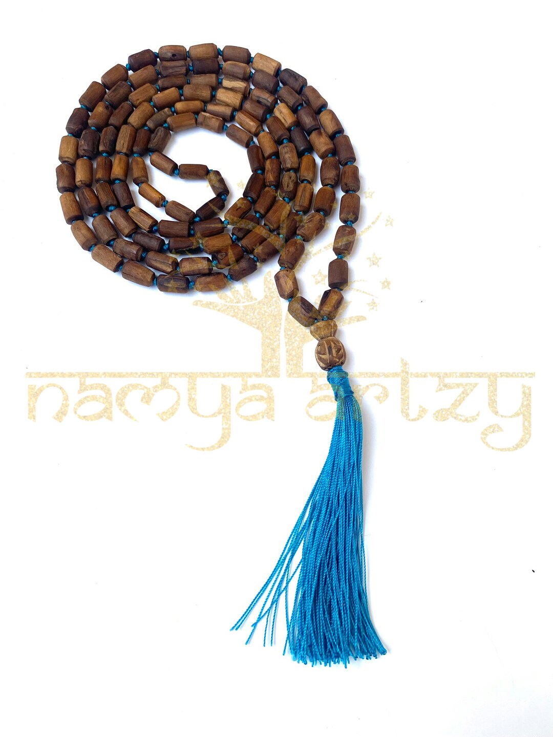 Hand-knotted 108-bead Sacred Tulsi Wood Hand-carved Tumbled Beads, Japa ...