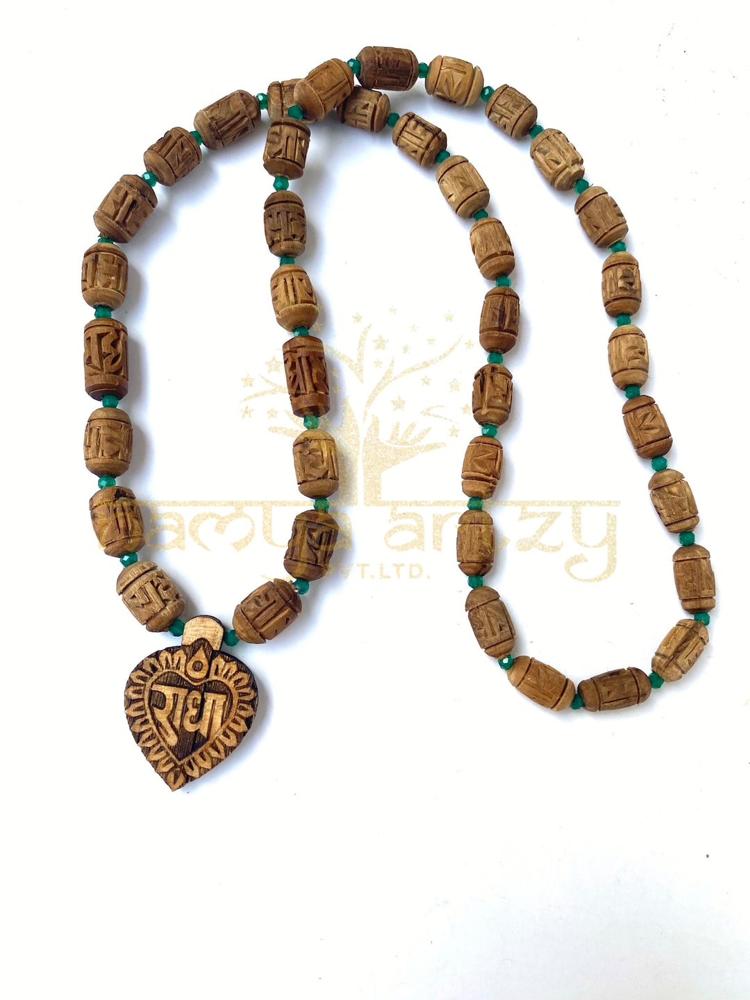 Tulsi Radha Carved Neck-beads Mala Necklace With Cut Finished Green ...