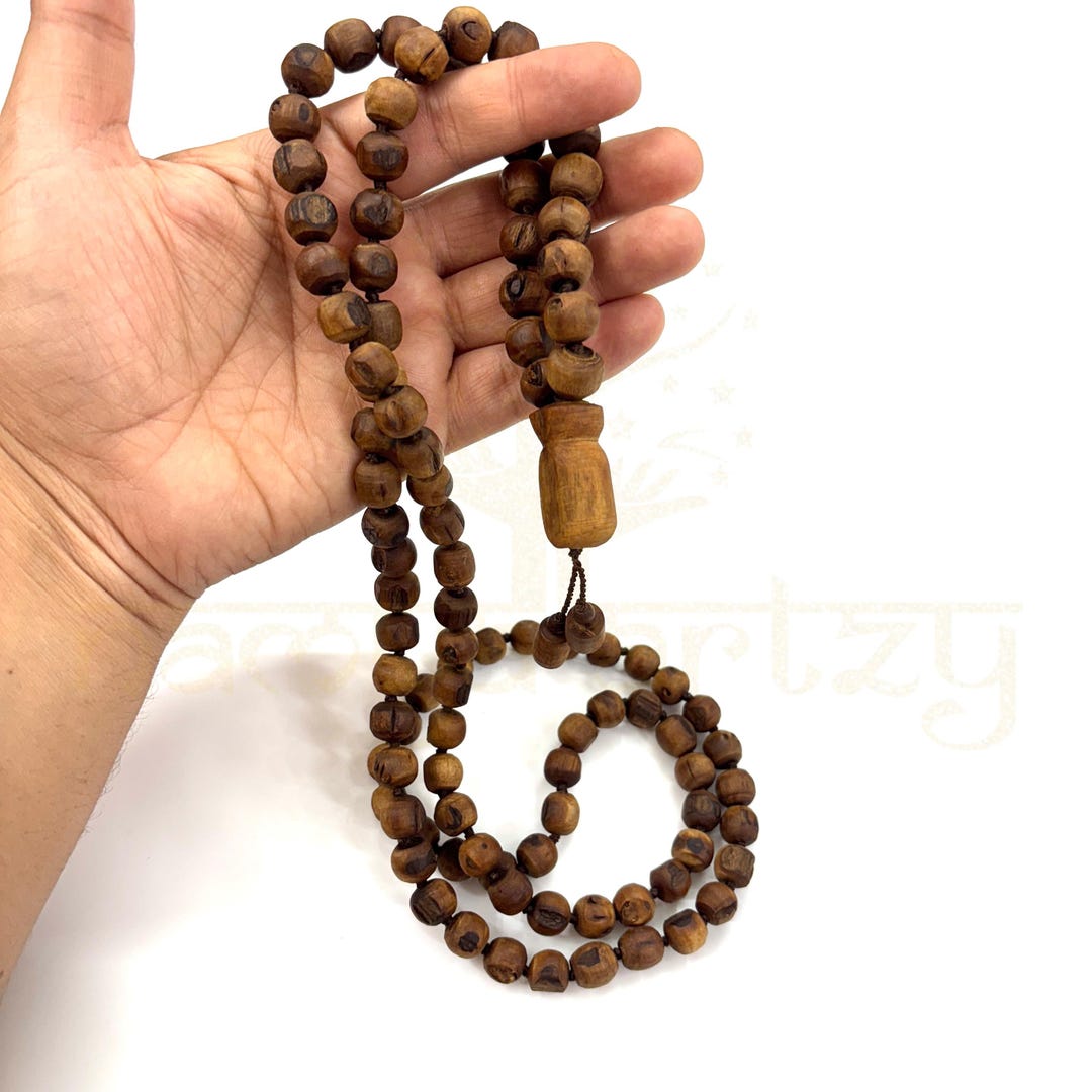 Handmade, Natural 12mm Rough Tulsi Wood Round Beads Hand-knotted Mala ...