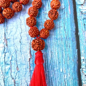 108 Rudraksha 12mm Beads Knotted Japa Mala Red Color Tassel Rudraksha ...